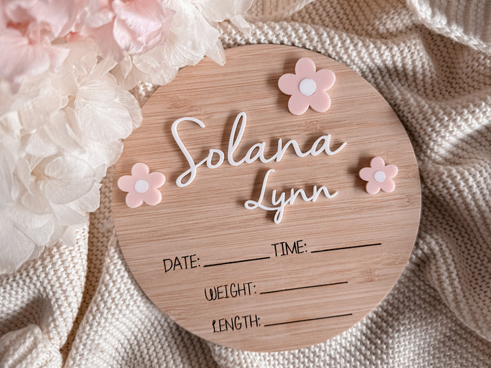 Pink flower writeable birth announcement sign – Penny and Co Collections
